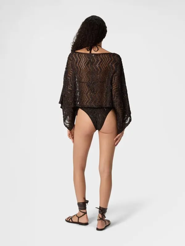 Missoni Zigzag Mesh Top With Sequins And Wide Sleeves