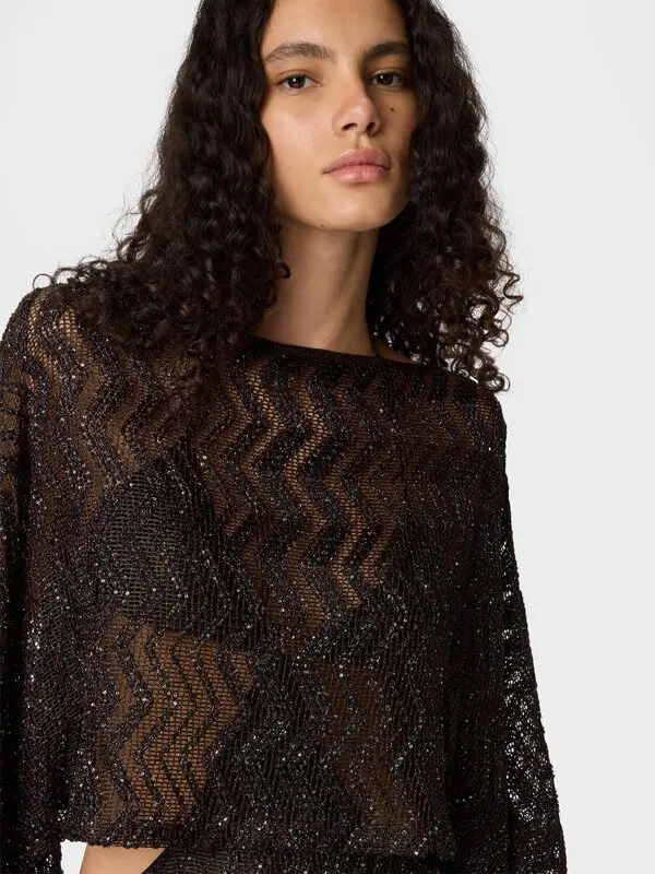 Missoni Zigzag Mesh Top With Sequins And Wide Sleeves