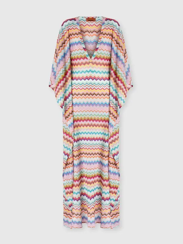 Missoni Long Caftan Cover-up With Micro Pixel-effect Zigzag Pattern