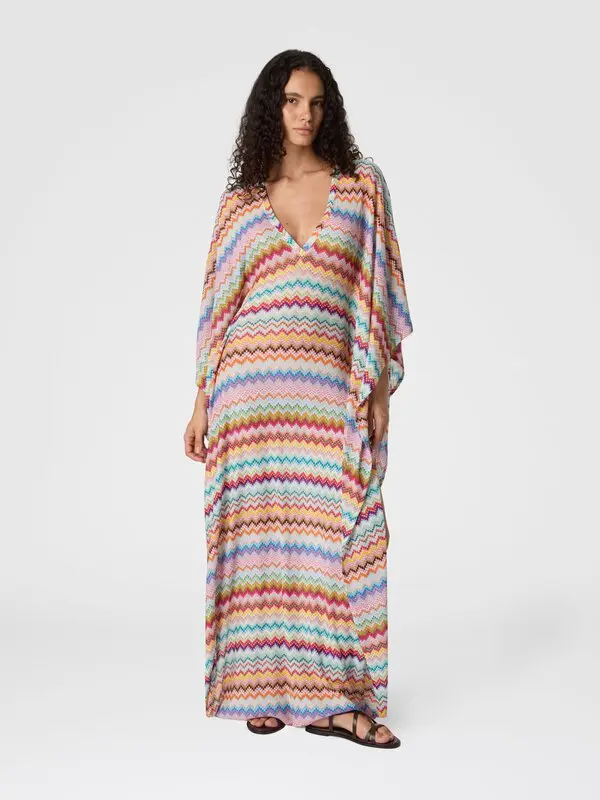 Missoni Long Caftan Cover-up With Micro Pixel-effect Zigzag Pattern
