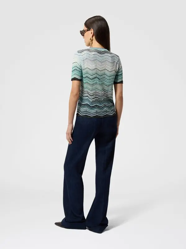 Missoni Crew-neck T-shirt In Viscose Chevron Lamé With Sequins