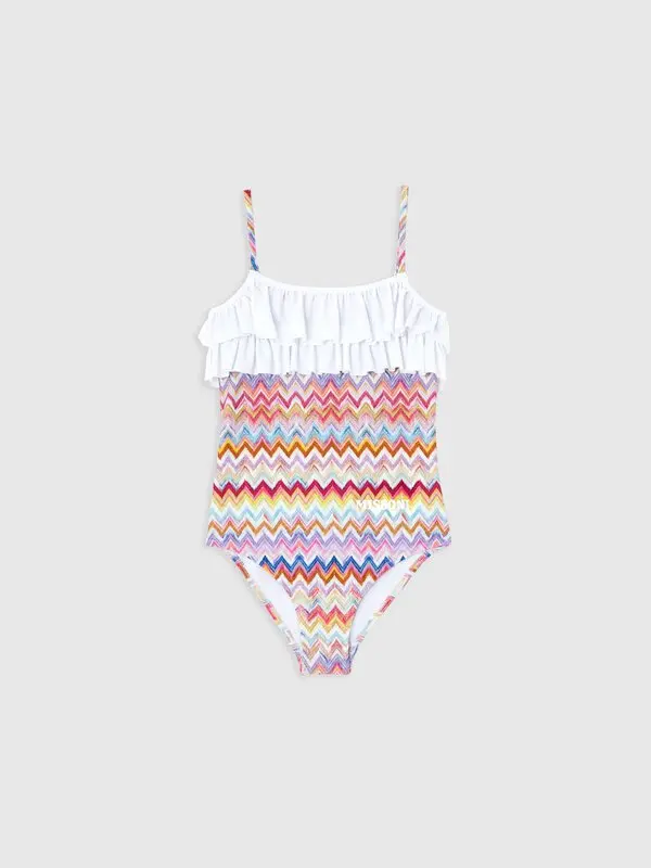 Missoni One-piece Swimsuit With Zig Zag Print And Ruffles - Multicoloured