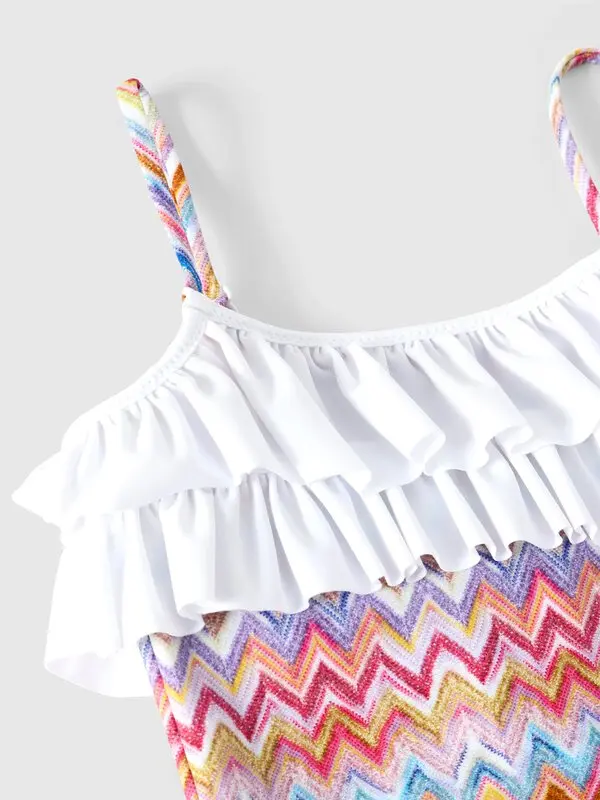 Missoni One-piece Swimsuit With Zig Zag Print And Ruffles