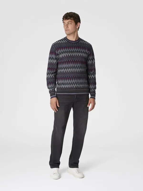 Missoni Crew Neck Sweater With 3d Zigzag Pattern
