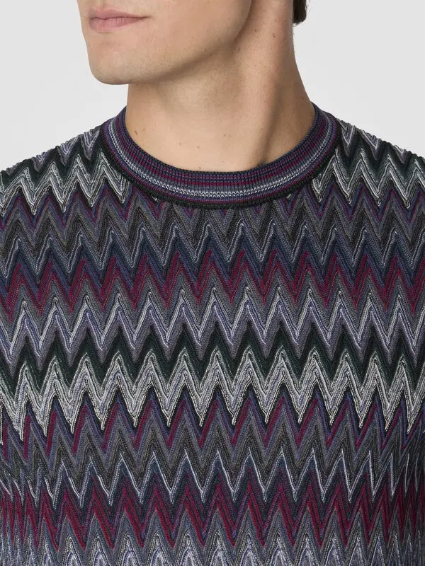Missoni Crew Neck Sweater With 3d Zigzag Pattern