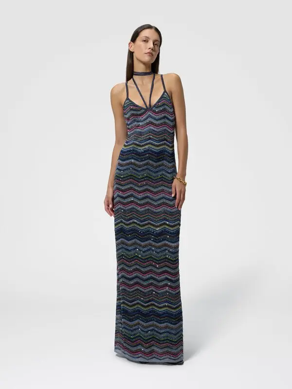 Missoni Long Chevron Knit Dress With Braided Straps