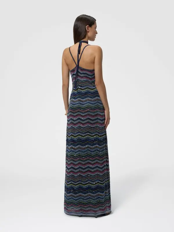 Missoni Long Chevron Knit Dress With Braided Straps