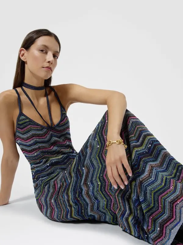 Missoni Long Chevron Knit Dress With Braided Straps