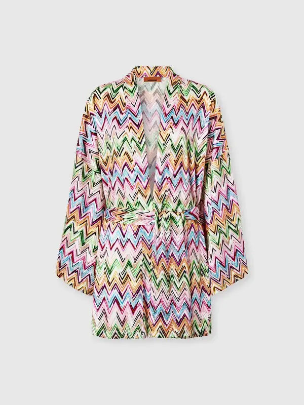 Missoni Kimono Cover-up In Stretch Viscose With Lace And Zigzag Motif - Multicoloured