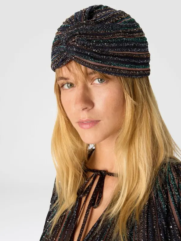 Missoni Ribbed Lamé Viscose Turban With Sequins