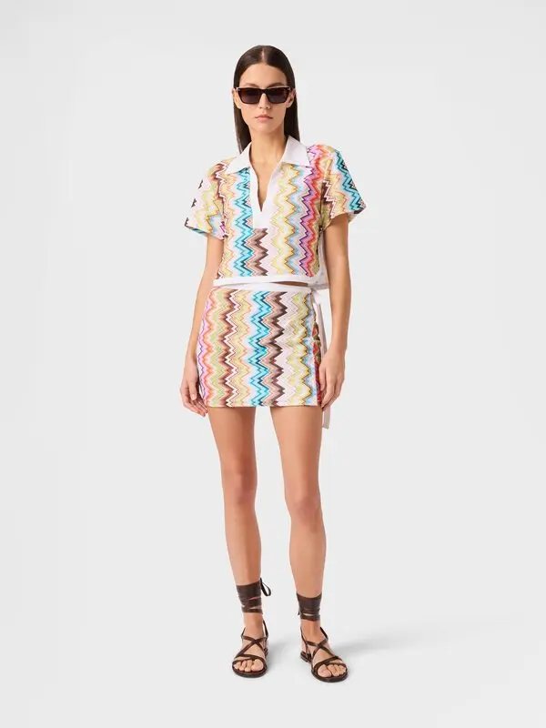 Missoni Cropped Polo In Printed Zig Zag Terry