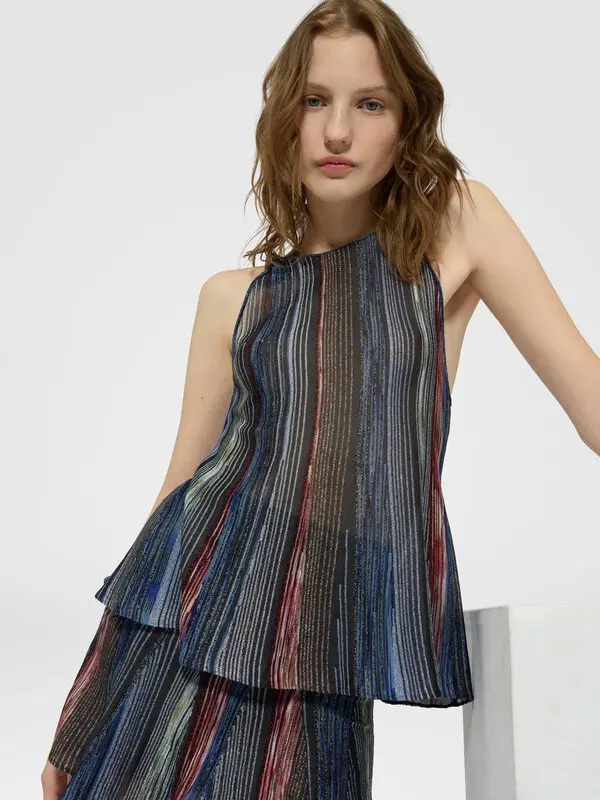 Missoni Sleeveless Ribbed Viscose Lamé Top