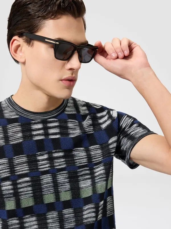 Missoni Crew-neck Cotton And Viscose T-shirt With Check Pattern