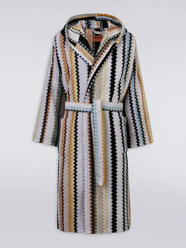 Missoni Long Curt Chevron Cotton Terry Hooded Bathrobe - Black