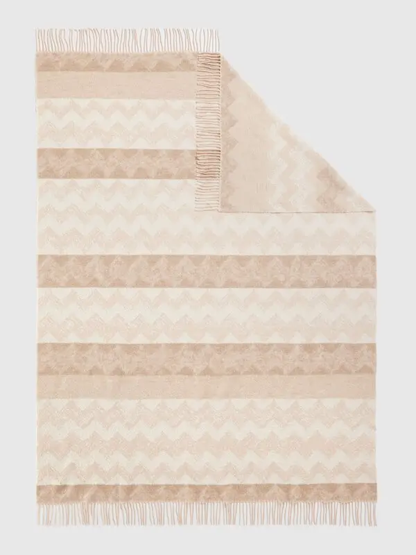 Missoni Plaid Gessetti 130x190 Cm In Wool Blend Zig Zag - Beige