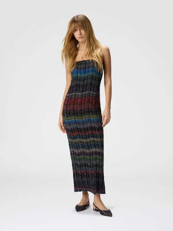 Missoni Long Strapless Dress With Wave Check Pattern