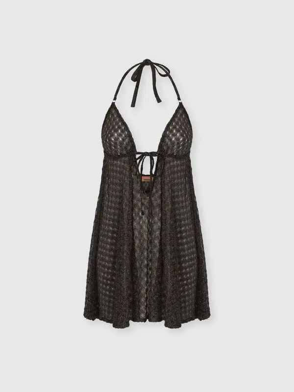 Missoni Babydoll Mini Dress In Lamé Viscose With Spiderweb Motif - Brown
