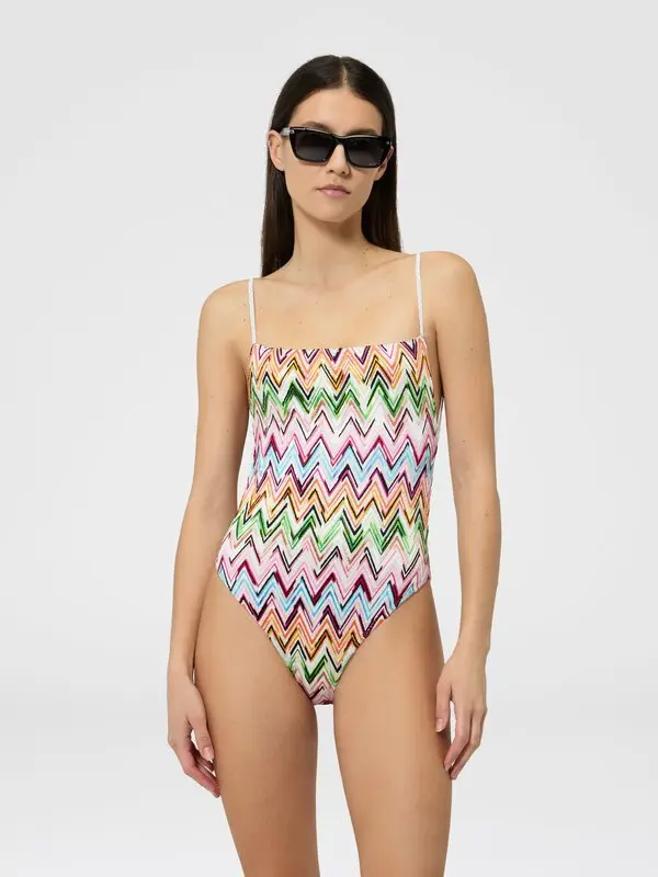 Missoni Stretch Viscose Chevron One Piece Swimsuit