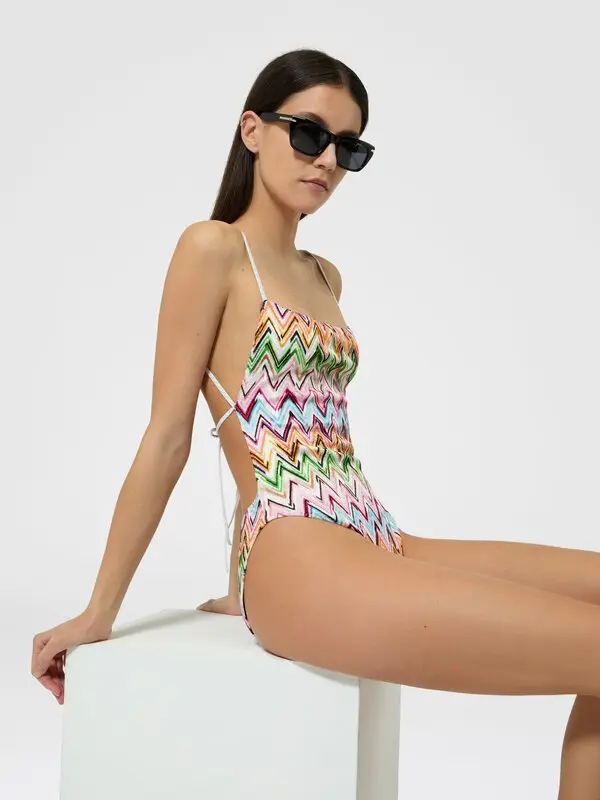 Missoni Stretch Viscose Chevron One Piece Swimsuit