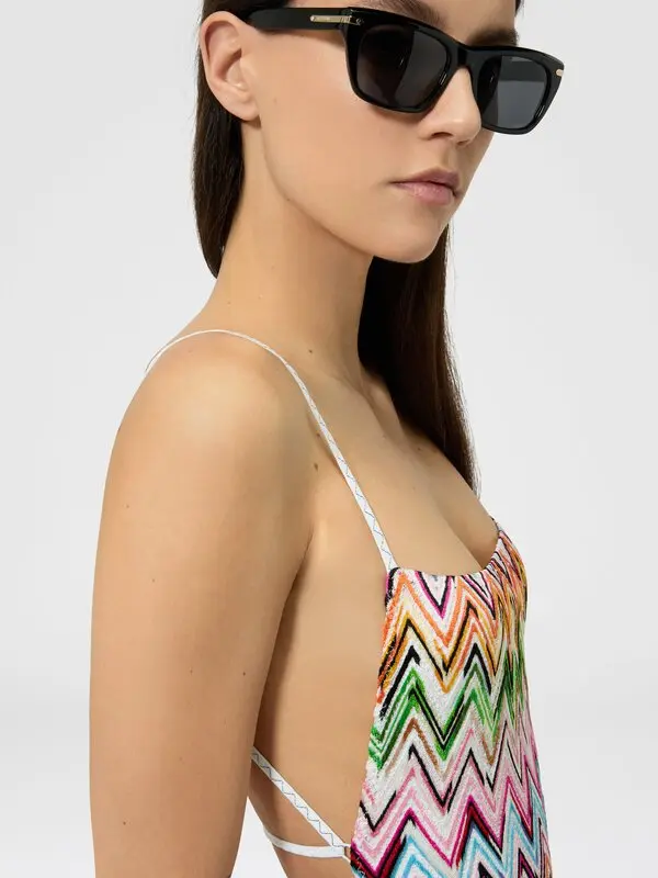 Missoni Stretch Viscose Chevron One Piece Swimsuit