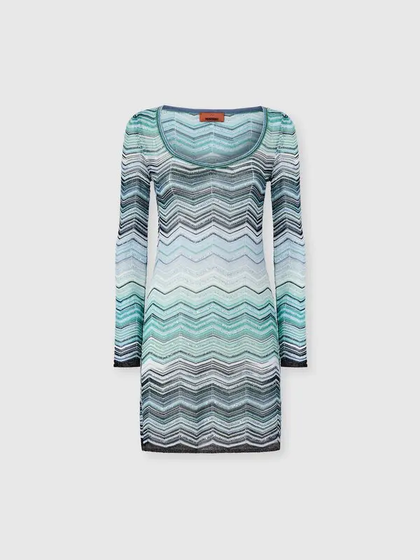 Missoni Viscose Chevron Lamé Sequined Mini Dress