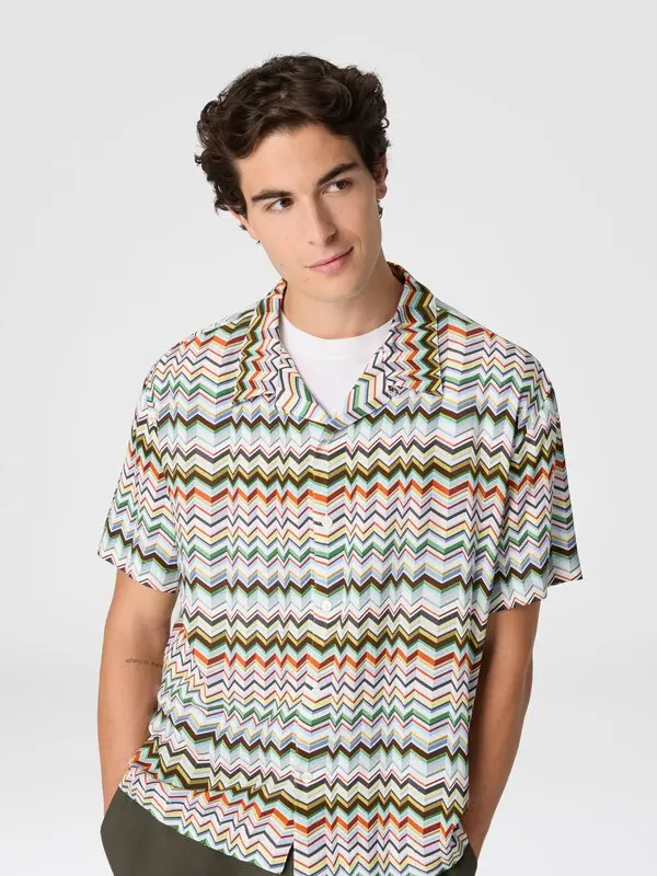 Missoni Bowling Shirt In Viscose With Irregular Zigzag Print