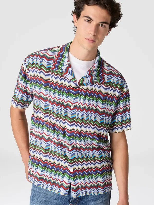 Missoni Bowling Shirt In Viscose With Irregular Zigzag Print