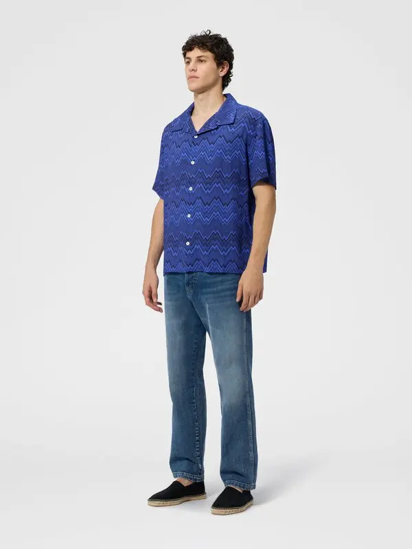 Missoni Bowling Shirt With Tone-on-tone Irregular Zig Zag Print