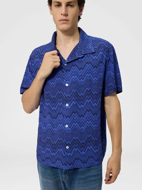 Missoni Bowling Shirt With Tone-on-tone Irregular Zig Zag Print