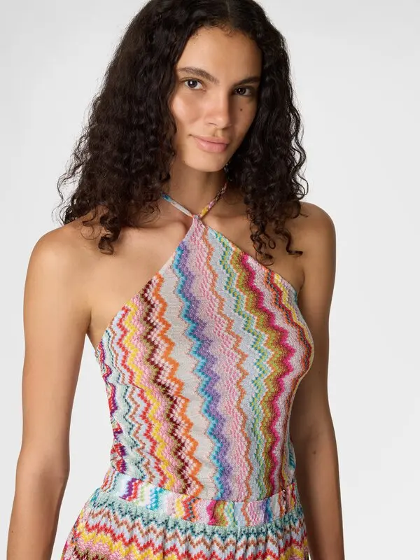 Missoni Short Jumpsuit In Lamé Viscose With Pixel-effect Zigzag Pattern