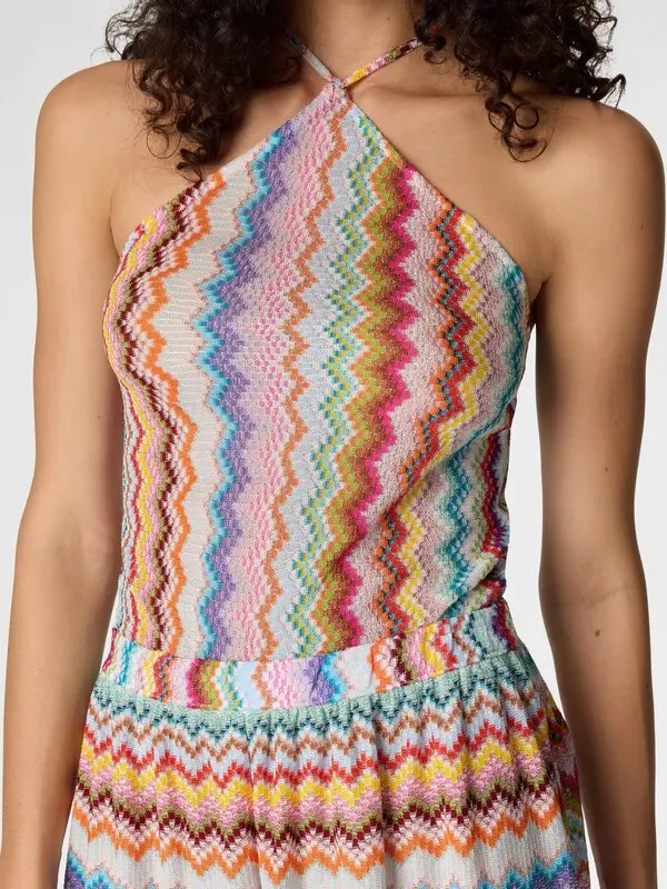 Missoni Short Jumpsuit In Lamé Viscose With Pixel-effect Zigzag Pattern