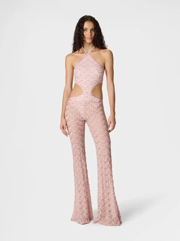Missoni Flared Trousers In Lamé Viscose With Foliage Pattern