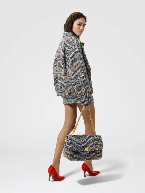 Missoni Oversized Chevron Knit Bomber With Sequins