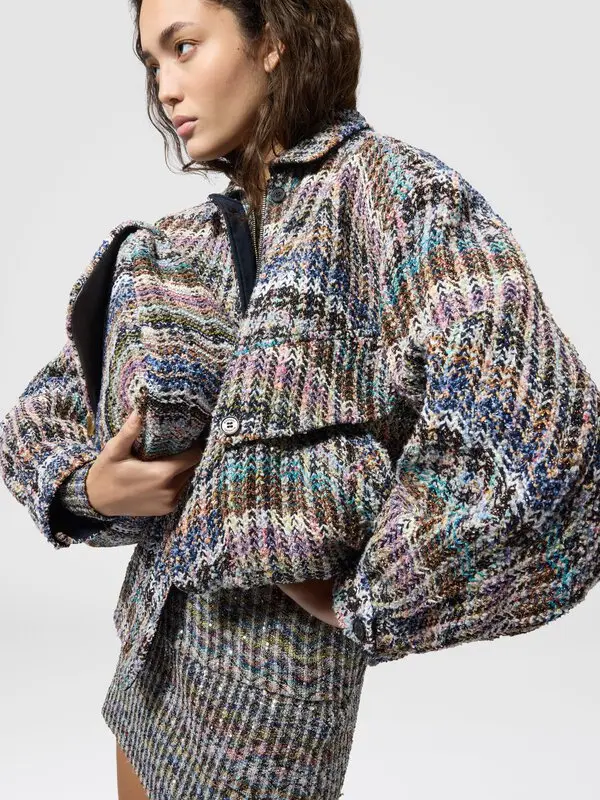 Missoni Oversized Chevron Knit Bomber With Sequins