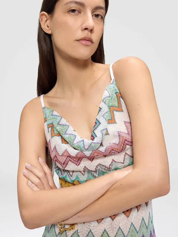 Missoni Long Cover-up In Lamé Viscose With Macro Zigzag Pattern And Slits