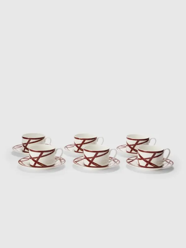 Missoni Nastri Set Of 6 Tea Cups & Saucers - Red