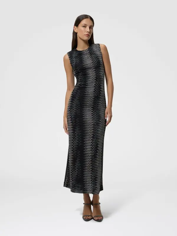 Missoni Flared Midi Dress In Viscose Lamé Chevron