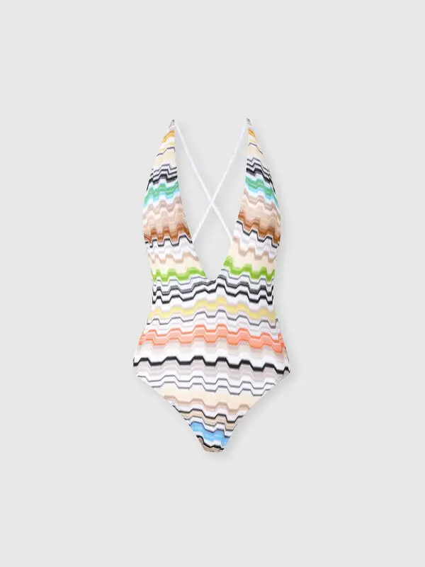 Missoni One-piece Swimsuit In Pure Viscose With V-neckline - Multicoloured