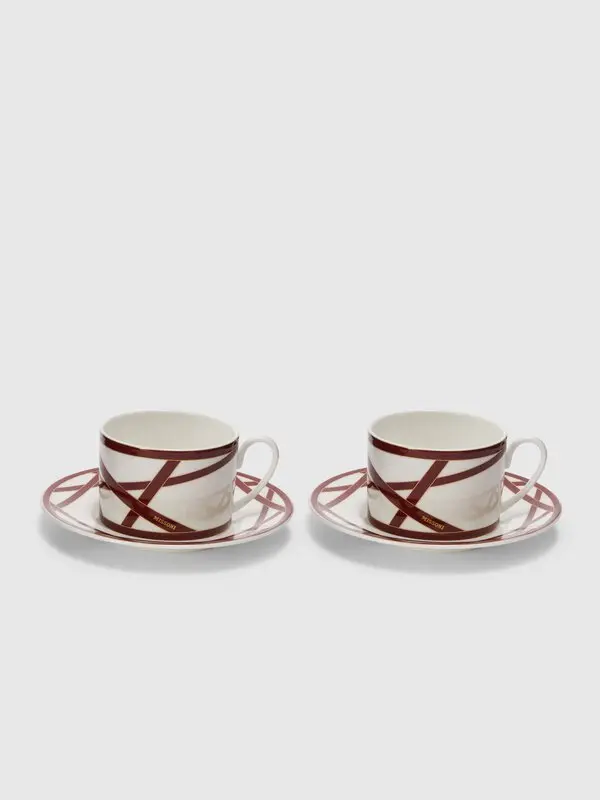 Missoni Nastri Set Of 2 Tea Cups & Saucers - Red
