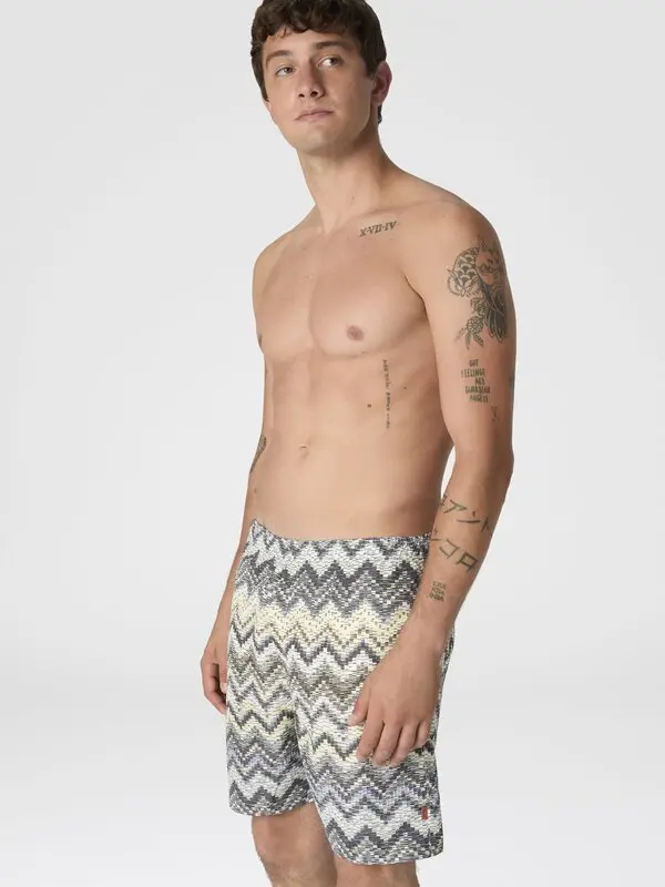 Missoni Long Swim Shorts With Dashed Zigzag Print