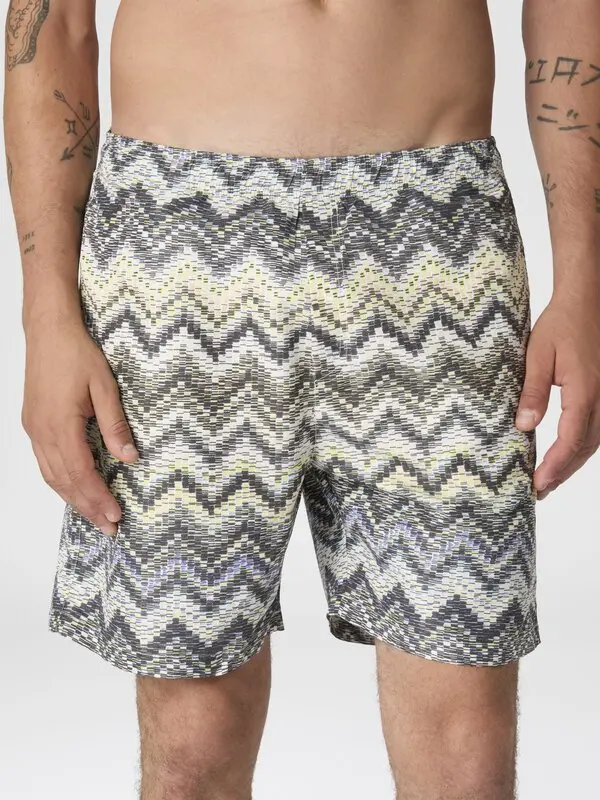 Missoni Long Swim Shorts With Dashed Zigzag Print