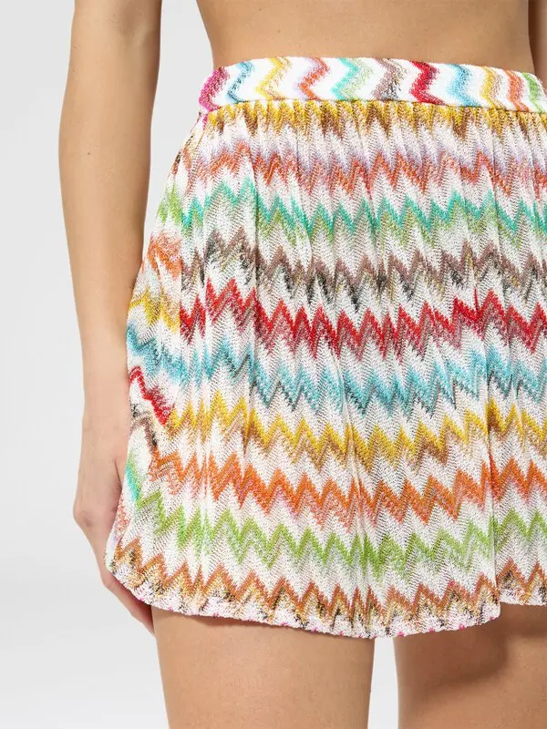 Missoni Viscose Lamé Shorts With Micro Zig Zag Motif - White,multicoloured