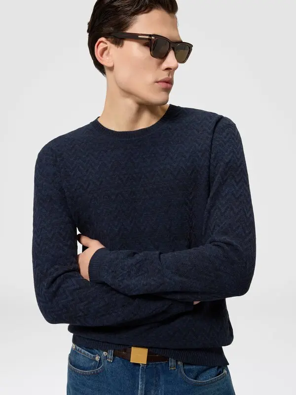 Missoni Crew-neck Wool And Cotton Pullover With Tone-on-tone Zigzag Pattern