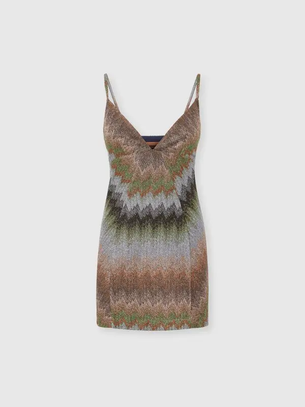 Missoni Sleeveless Viscose Lamé Mini Dress With Deep Neckline - Multicoloured