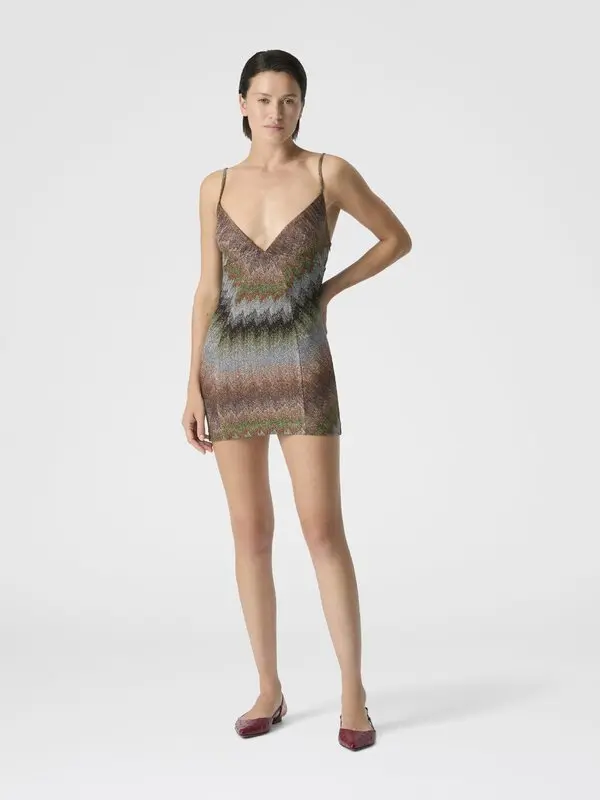 Missoni Sleeveless Viscose Lamé Mini Dress With Deep Neckline - Multicoloured