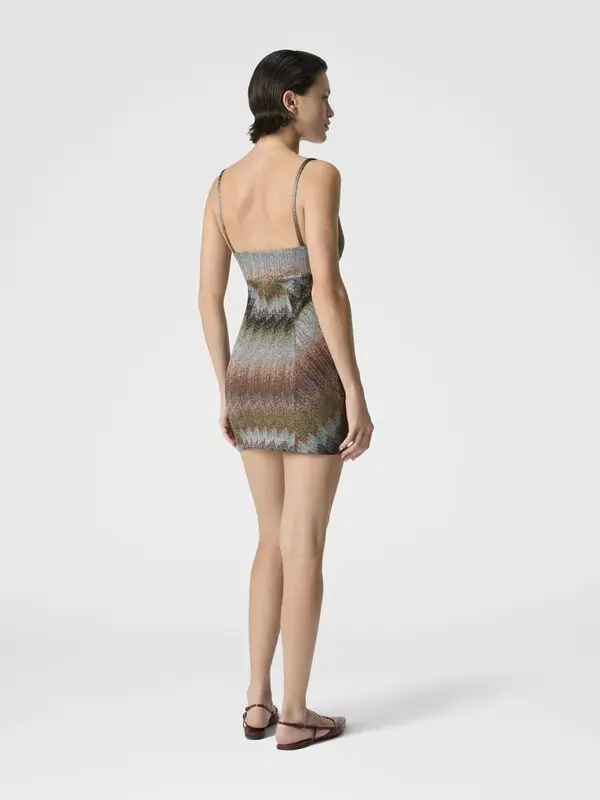 Missoni Sleeveless Viscose Lamé Mini Dress With Deep Neckline - Multicoloured