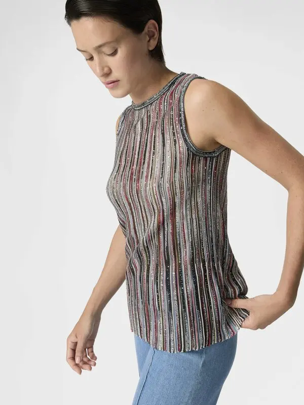 Missoni Ribbed Mixed Viscose Sleeveless Top With Sequins
