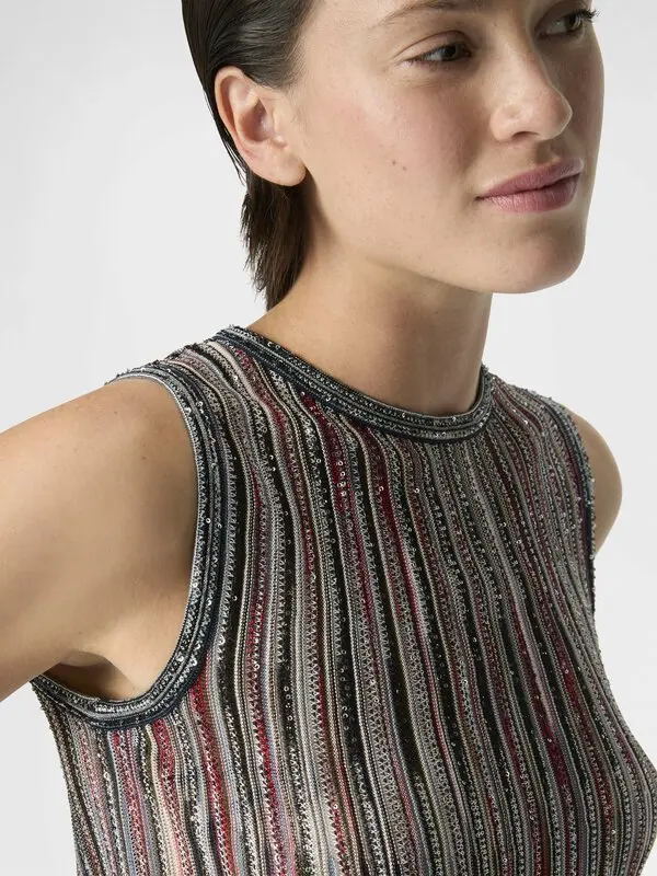 Missoni Ribbed Mixed Viscose Sleeveless Top With Sequins
