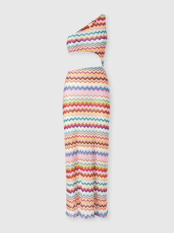 Missoni One-shoulder Cover-up In Lamé Viscose With Pixel-effect Zigzag Pattern