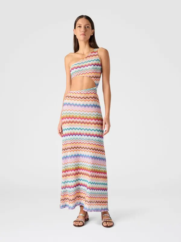 Missoni One-shoulder Cover-up In Lamé Viscose With Pixel-effect Zigzag Pattern